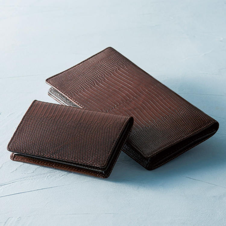 リザード名刺入&長財布 ブラウン 財布 SET-NOM170006BRN 代引不可