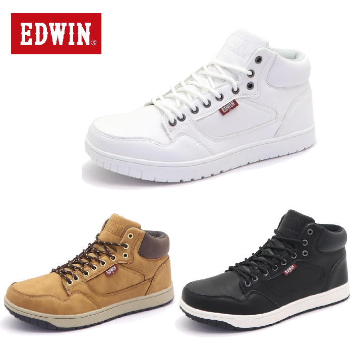 EDWIN エドウィン EDW-7971 スニーカー メンズ ハイカット 靴 黒 白 ブラック ホワイト 幅広 3E 防水 防滑 クッション シンプル おしゃれ 通勤 通学 : Reload ...