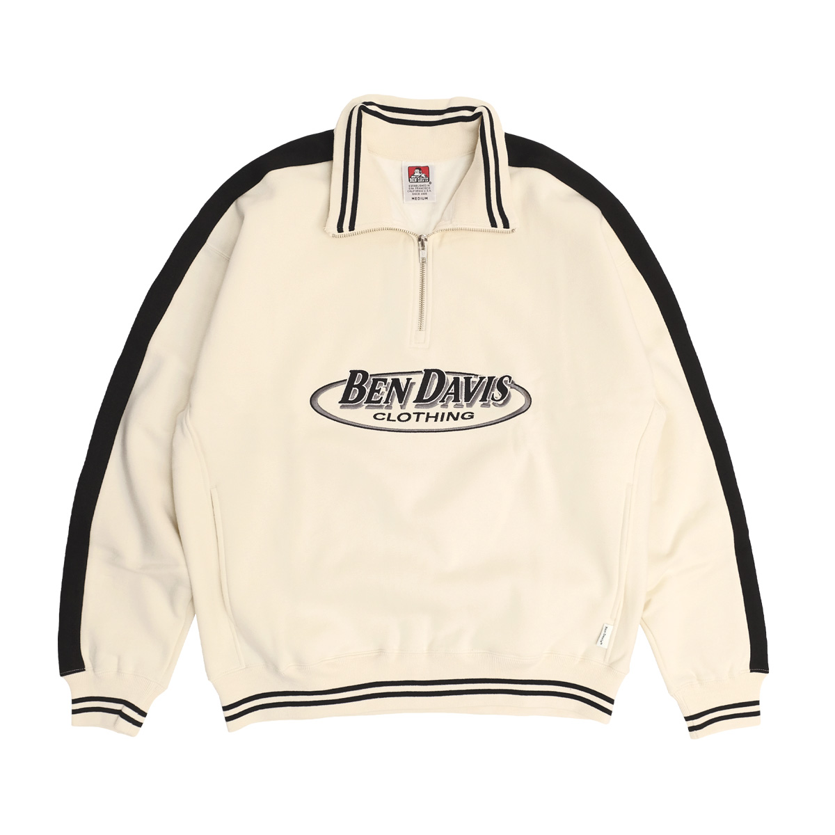 BEN DAVIS スウェット ベンデイビス 2023 ラインデザイン リブ ハーフジップ トレーナー メンズ 裏起毛 ワイド BEN ...