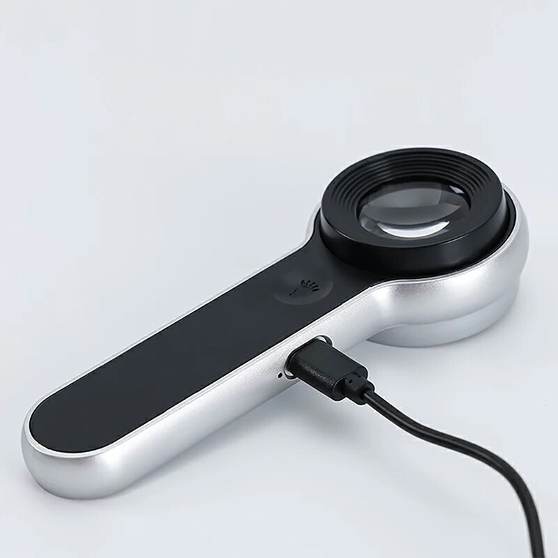 LEDライト付き ルーペ 拡大鏡 10倍 USB充電式 UVライト 携帯 軽量 コンパクト 精密作業 読書 老眼対策 宝石鑑定 紙幣チェック 高齢者 USBルーペ 手持ちルーペ ...