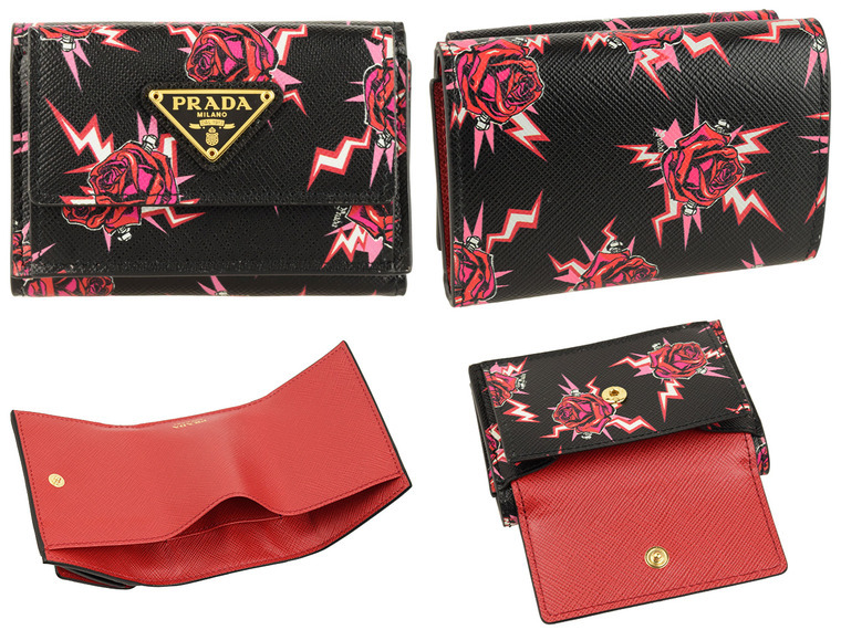 PRADA プラダ 財布 折財布 ミニ コンパクト 花柄 アウトレット PRADA プラダ 財布 折財布 ミニ コンパクト 花柄 アウトレット