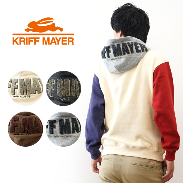 KRIFF MAYER（クリフメイヤー） サガラ 刺繍 裏起毛 パーカー フードロゴ メンズ レディース 綿100% アメカジ アウトドア 犬 ...