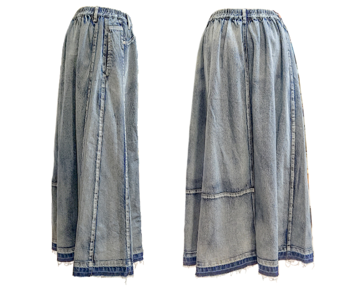 cotopone コトポーネ ハンドジアイージーデニムスカート デニムスカート フレアスカート ウォッシュデニム アシンメトリー ステッチ ...