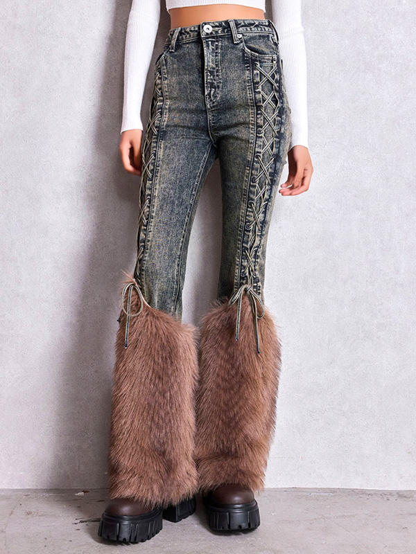 GYDA（ジェイダ） デニム パンツ ハイウエスト ECO FUR サイド レース