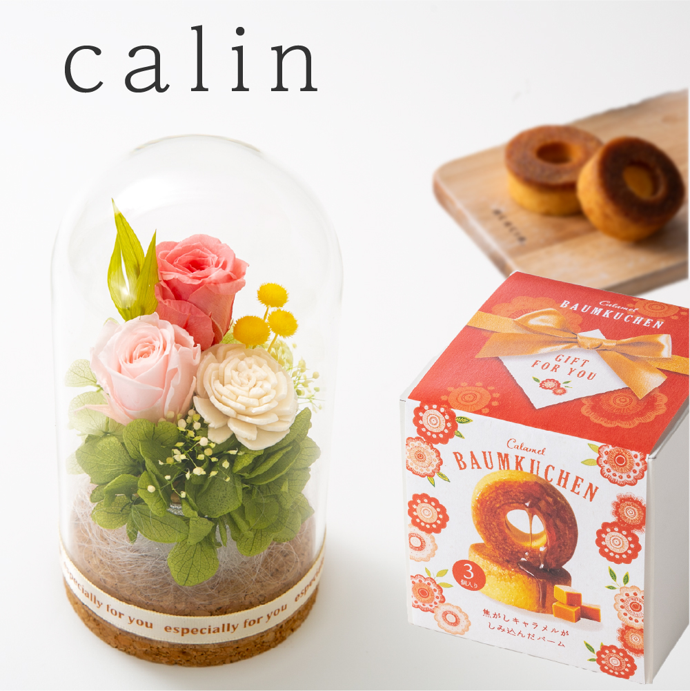 プリザーブドフラワー Ruplan（ルプラン）カラン スイーツセット ガラスドーム 母の日 お祝い ギフト 花 フラワー 結婚祝い 退職祝い 卒業祝い 送料無料 :pf-calin-sw ...