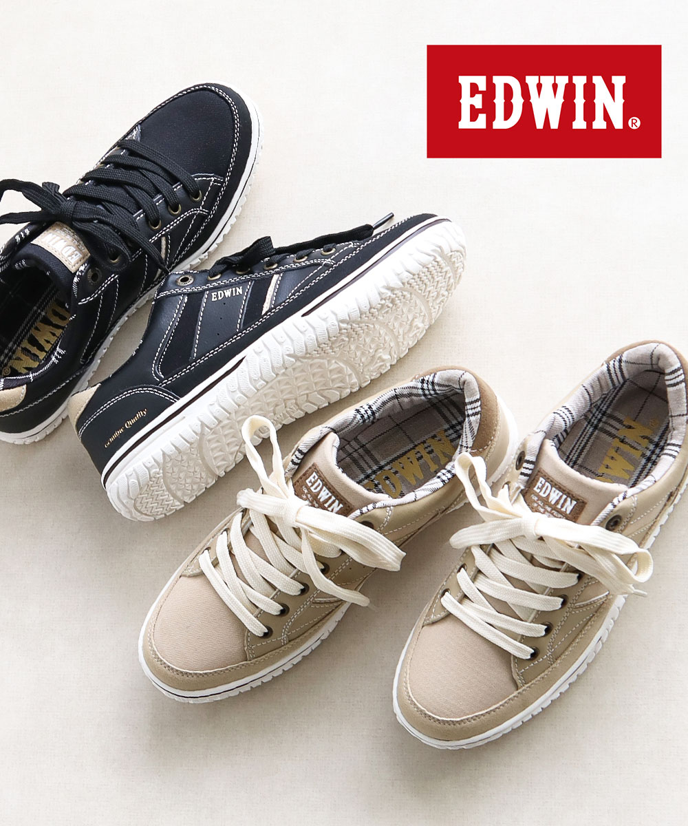 EDWIN エドウィン スニーカー レディース ローカット 軽量 耐滑 滑りにくい 通学 靴 カジュアル 疲れにくい 黒 ブラック ベージュ 4647 : S-mart Yahoo ...