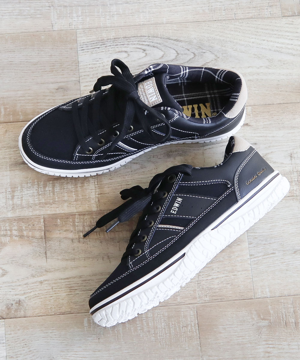 EDWIN エドウィン スニーカー レディース ローカット 軽量 耐滑 滑りにくい 通学 靴 カジュアル 疲れにくい 黒 ブラック ベージュ 4647 : S-mart Yahoo ...