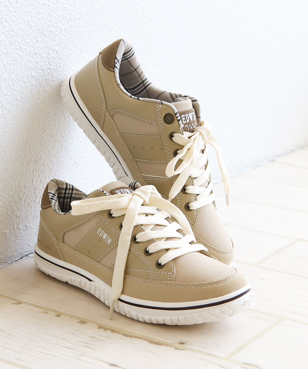 EDWIN エドウィン スニーカー レディース ローカット 軽量 耐滑 滑りにくい 通学 靴 カジュアル 疲れにくい 黒 ブラック ベージュ 4647 : S-mart Yahoo ...