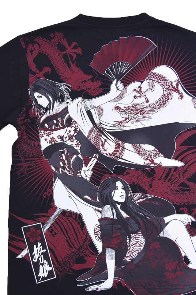 抜刀娘 龍ノ舞踏半袖Tシャツ 252135 和柄 和風 花魁 着物 からくり