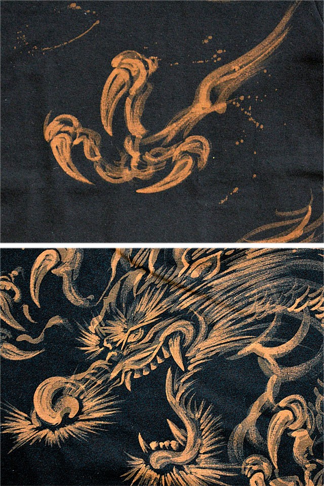 手描き長袖Tシャツ「抜染龍」 手描きの羽水 和柄 和風 竜 ドラゴン