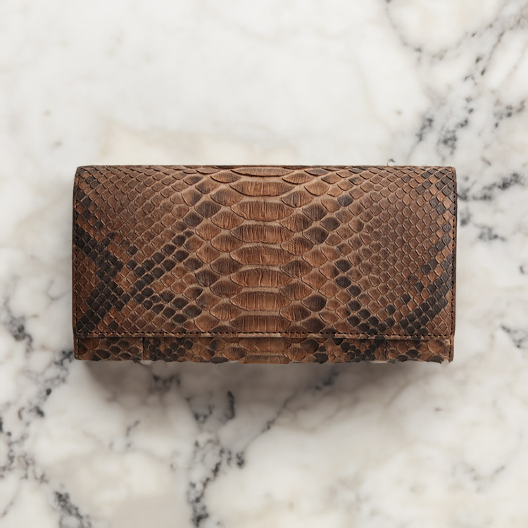 ダイヤモンド パイソン かぶせ 長財布 メンズ カード収納16枚 フラップ