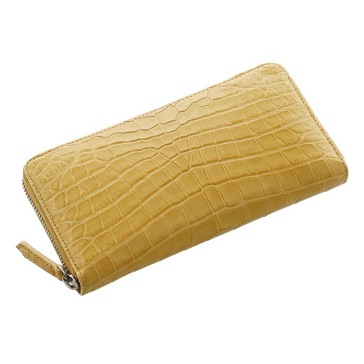 クロコダイル 長財布 マット 加工 ラウンドファスナー アウトポケット