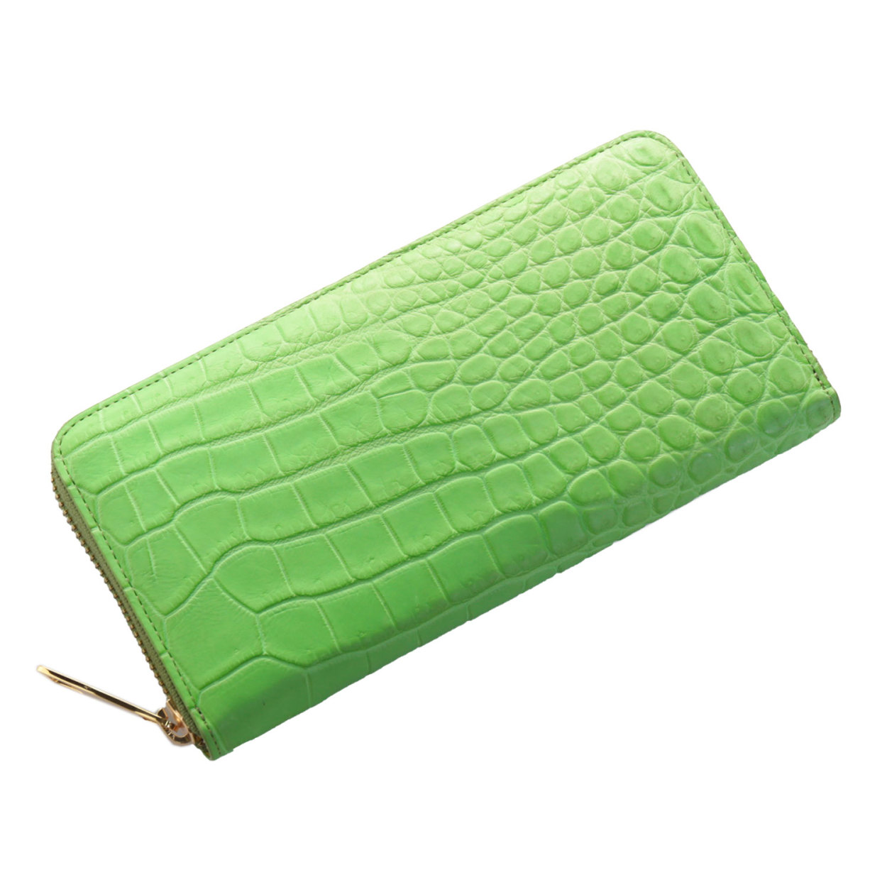 スモール クロコダイル 長財布 ラウンドファスナー 一枚革 マット 加工