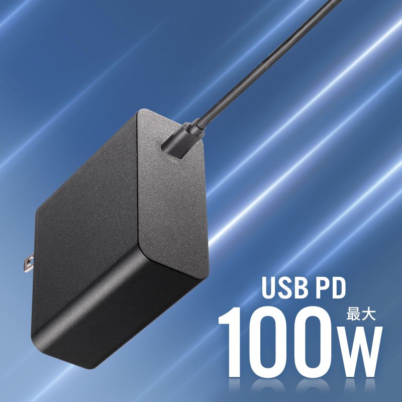 SANWA SUPPLY（サンワサプライ） USB PD 100W ACアダプタ USB Type-Cケーブル付き（ACA-PD93BK ...