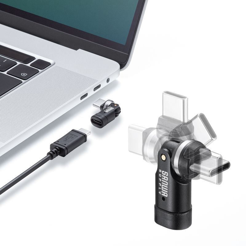 SANWA SUPPLY USB-C 540度 回転アダプタ PD240W L字 全方向対応 変換 コネクタ USB2.0 Type-C 通電LED ブラックAD-USB34CCFBK ...
