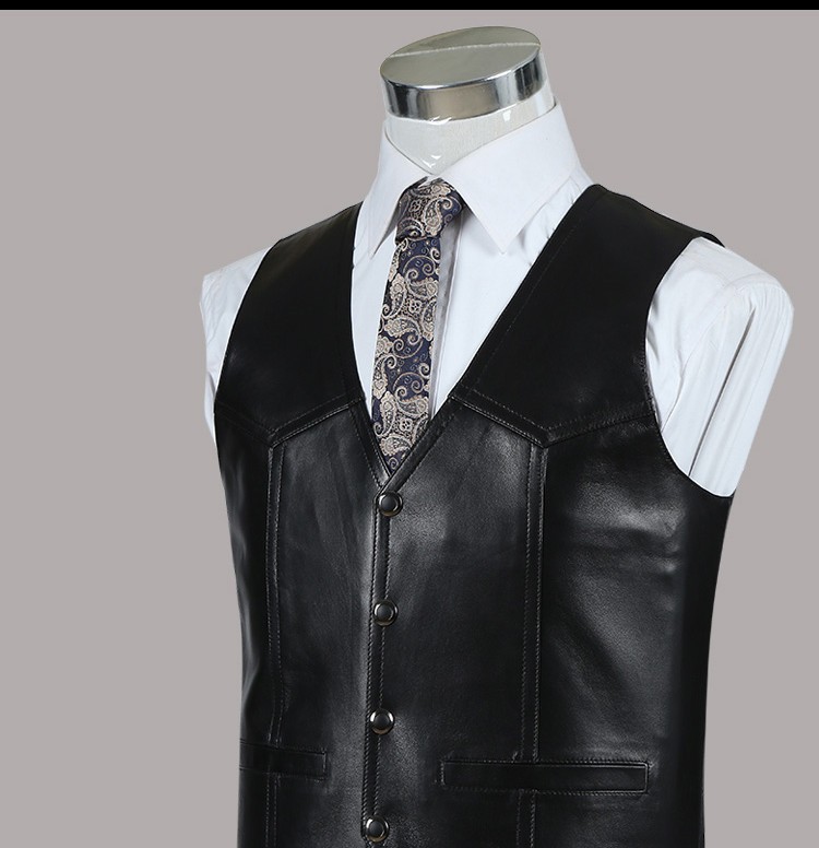 春夏秋冬 本革 ベスト メンズ レザーベスト ジレベスト 羊革 ベスト前