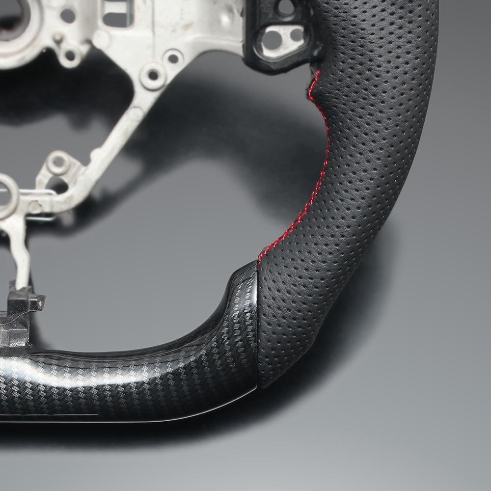 FEGGARI GR86/BRZ ZN8/ZD8 ステアリング ブラックカーボン調 x PVCレザー(ダークグレー) レッドユーロステッチ ...