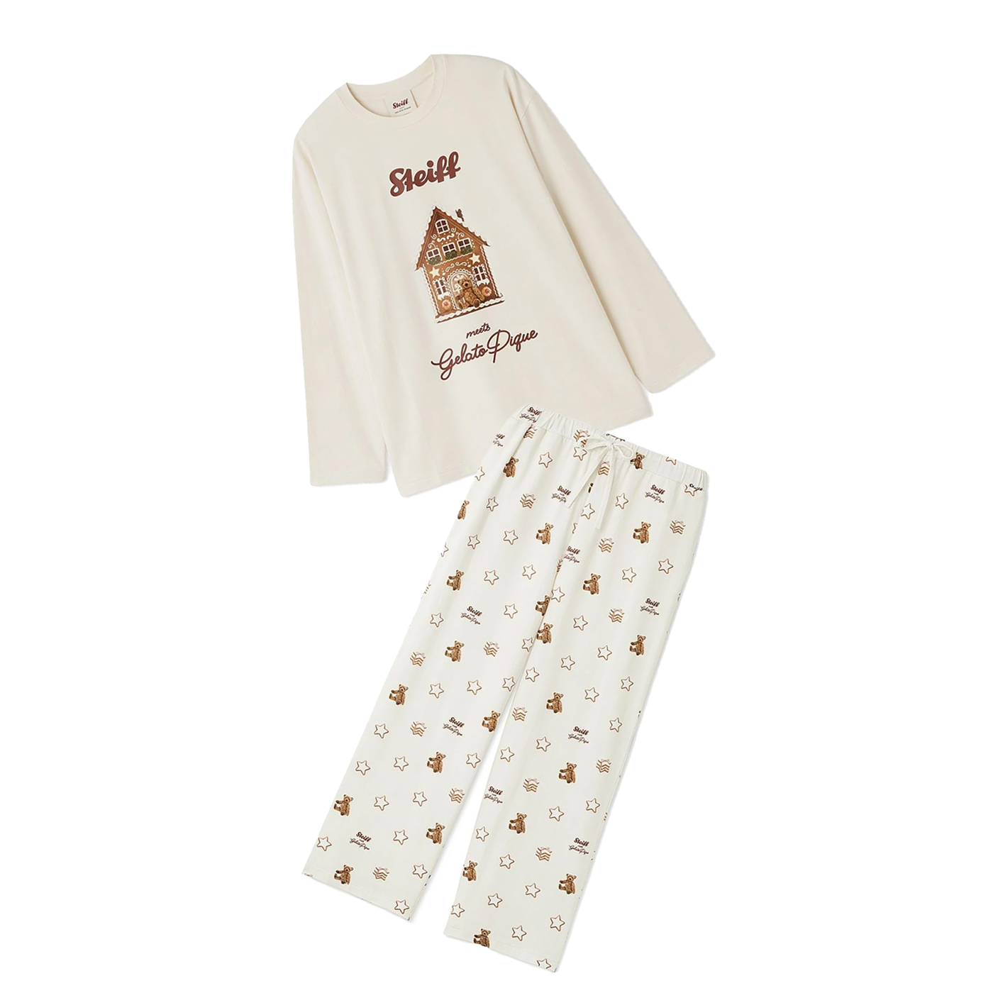 ジェラートピケ オム GELATO PIQUE HOMME Steiff ワンポイントロンT&総柄ロングパンツ pmct255274set ジェラピケ シュタイフ テディベア パジャマセット ルームウェア クリスマス プレゼント gelato pique（ジェラートピケ） オム GELATO PIQUE HOMME Steiff ワン
