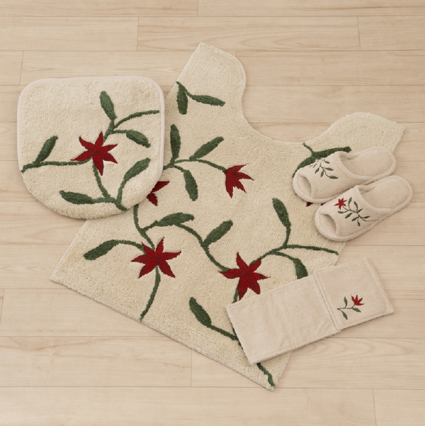 トイレマットセット 4点 約80×60cm ロングトイレマット+兼用フタカバー+スリッパ+ペーパーホルダーカバーN シビラ アメリア3 ...