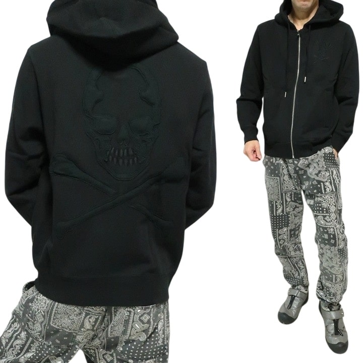 VANSON（バンソン） スカル/ドクロ 中綿生地貼り付け ジップパーカー