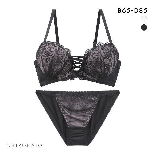 SHIROHATO（白鳩） スパイシー 脇高 アラベスク×編み上げレースアップ ブラセット BCD65-85 ブラジャー ショーツ セット ...