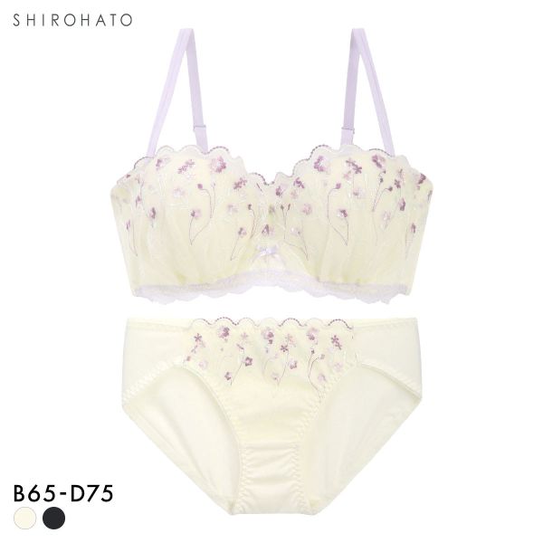 SHIROHATO（白鳩） ピュアシェリ 小花チュール 1 2カップ ブラセット BCD65-75 谷間 ブラジャー ショーツ セット 脇肉 ...
