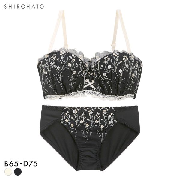 SHIROHATO（白鳩） ピュアシェリ 小花チュール 1 2カップ ブラセット BCD65-75 谷間 ブラジャー ショーツ セット 脇肉 ...