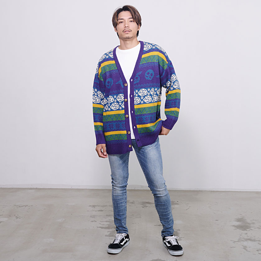 カーディガン メンズ オーバーサイズ セーター 防寒 クルーネック おしゃれ トップス エスニック アジアン :CWN-3302:シルバー ...