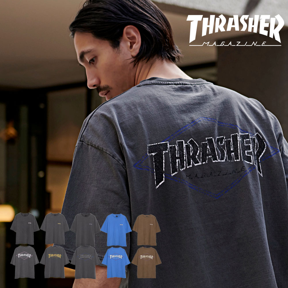 THRASHER Tシャツ メンズ 半袖 ブランド プリント ピグメント加工 ヴィンテージ 大きいサイズ M L : SILVER ...