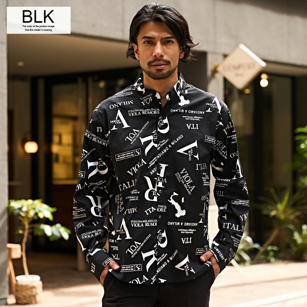 VIOLA シャツ メンズ ブランド おしゃれ 長袖 総柄 上品 ストレッチ 白