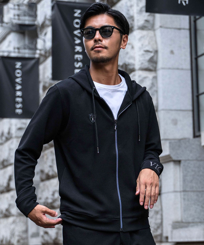 VIOLA パーカー メンズ 長袖 ジップアップ ポケット付き 細身 ロゴ