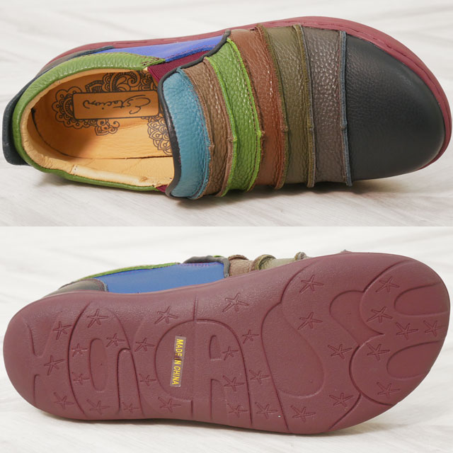 エスタシオン レディース スリッポン 靴 カラフル ボーダー ローカット