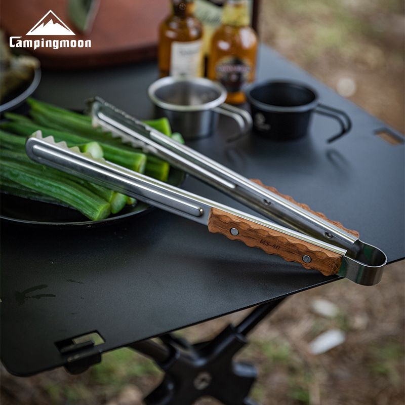 CAMPINGMOON キャンピングムーン トング 火バサミ 薪ばさみ ステンレス 肉ばさみ 火鋏 キャンプ おしゃれ BBQトング 焼き肉 バーベキュー アウトドア 木製 MS-40 ...
