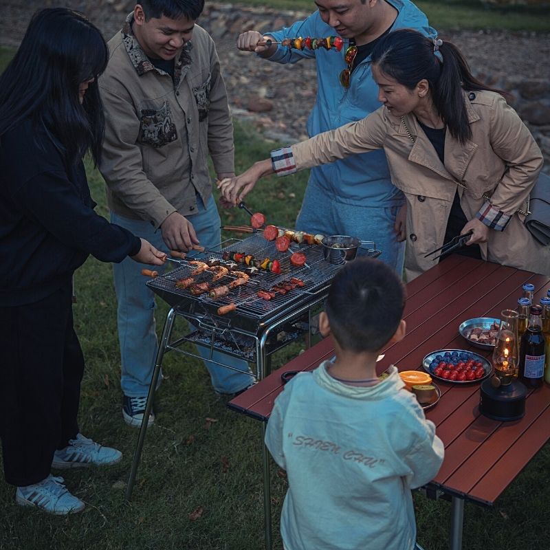 CAMPINGMOON バーベキューコンロ 焚き火台 大型 バーベキューグリル BBQコンロ おしゃれ ステンレス 高さ調節 コンパクト 折りたたみ式 キャンプ スタンド MT-5Max ...