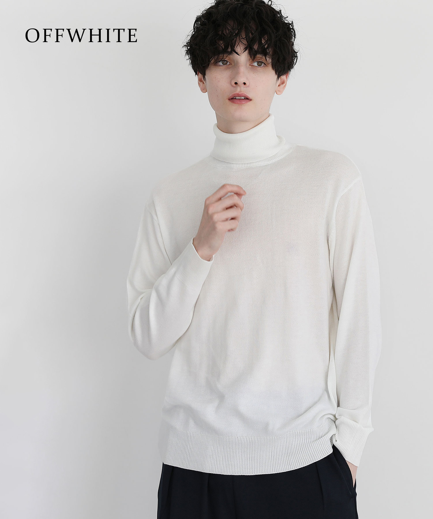 ニット メンズ 7G シープ カシミアライク 天竺 タートルネック