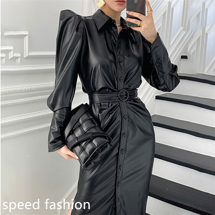 レザーワンピース フレアワンピース きれいめ 通勤 30代 40代