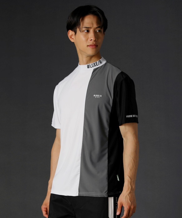 LUXE/R 【セットアップ対応】ゴルフウェア メンズ トップス ハイネック 夏 夏服 接触冷感 吸水 伸縮 速乾 ナイロン ゴルフ 半袖 ストレッチ バイカラー 配色 45988 ...