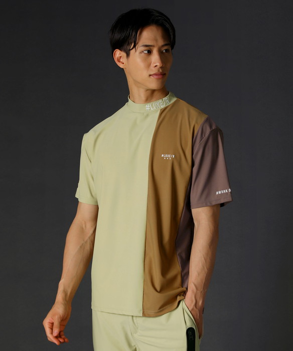 LUXE/R 【セットアップ対応】ゴルフウェア メンズ トップス ハイネック 夏 夏服 接触冷感 吸水 伸縮 速乾 ナイロン ゴルフ 半袖 ストレッチ バイカラー 配色 45988 ...