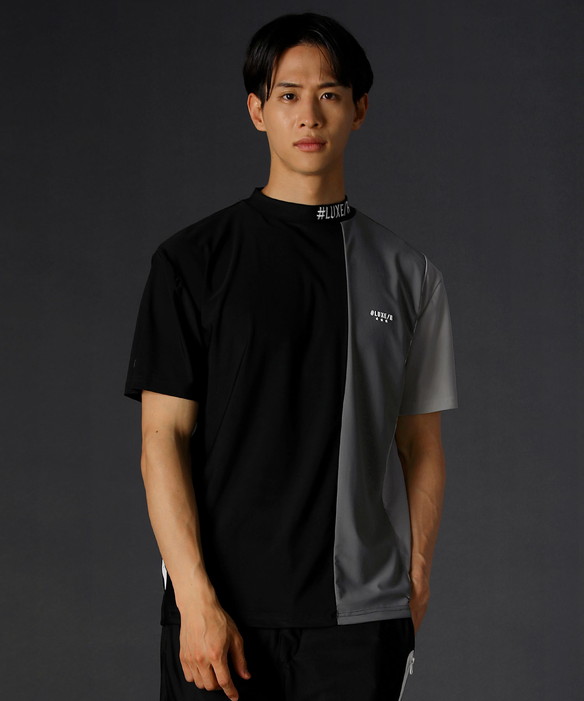 LUXE/R 【セットアップ対応】ゴルフウェア メンズ トップス ハイネック 夏 夏服 接触冷感 吸水 伸縮 速乾 ナイロン ゴルフ 半袖 ストレッチ バイカラー 配色 45988 ...