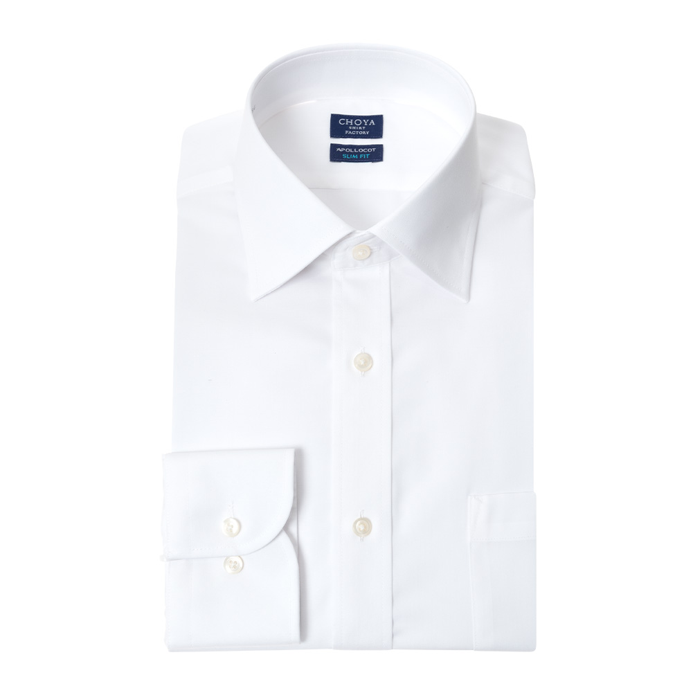 スリムフィット アポロコット 長袖 ワイシャツ メンズ 春夏秋冬 形態安定加工 白ブロード セミワイ【CFD007-100】 CHOYA SHIRT FACTORY スリムフィット アポロコット 長袖 ワイシャツ