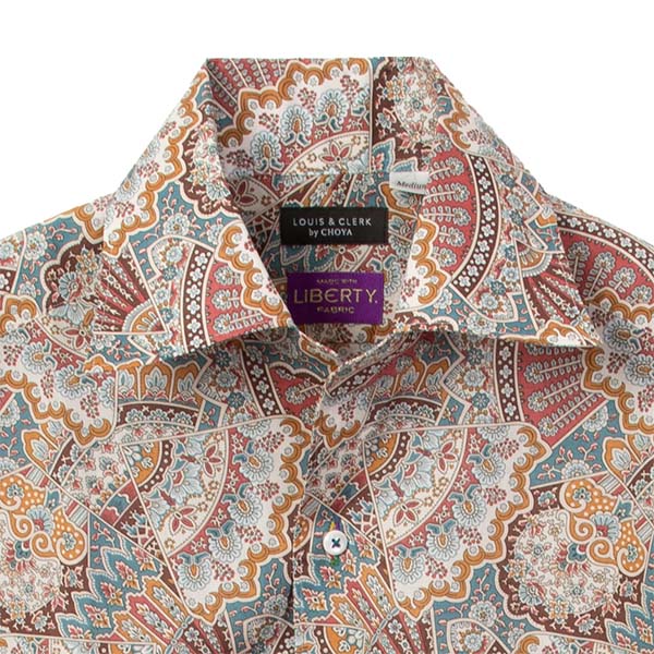 国産半袖ドレスシャツ レギュラーフィット イタリアンカラー 綿100 ブラウン ペイズリー 胸ポケッ【RLN901-825】 LOUIS&CLERK（ルイスアンドクラーク） 半袖ドレスシャツ レギュラー