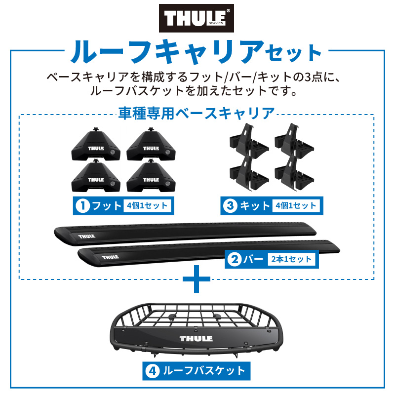 THULE スーリー ハイラックス（ダブルキャブ H29/9〜 GUN125）専用ベースキャリア（フット7105+ウイングバー EVO 7114B+キット5003）+ルーフバスケット ...