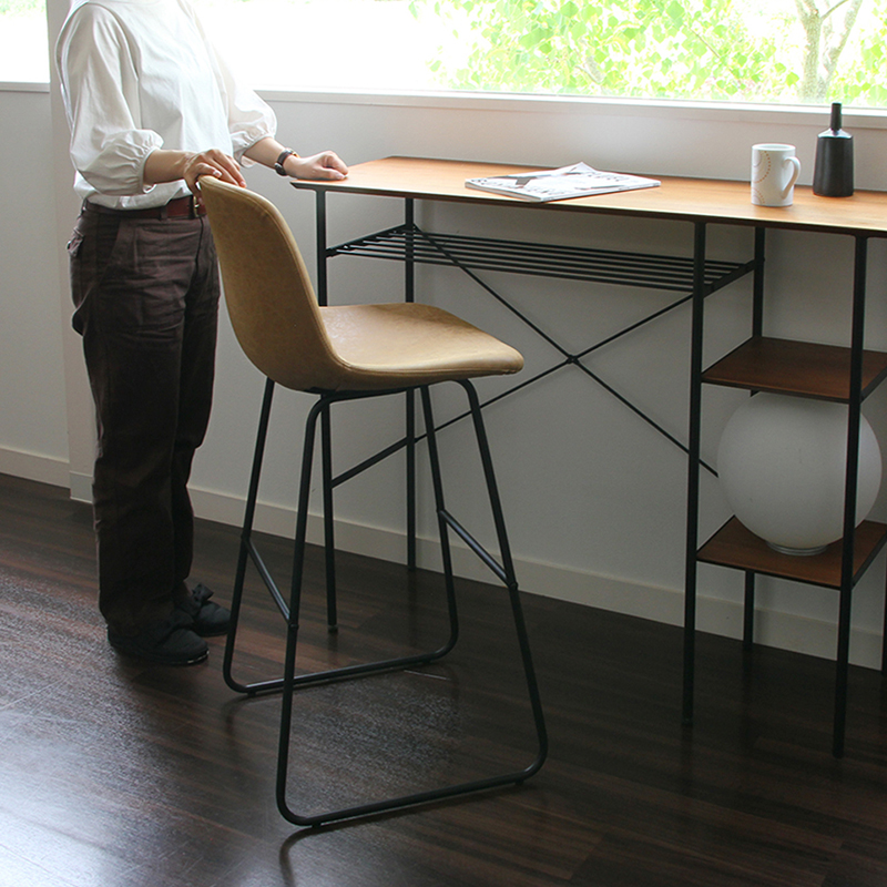 カウンターチェア ハイチェア ハイバックタイプ 4台セット キャメルブラウン色シート 合成皮革 バーチェア STOLTO ストルト ...