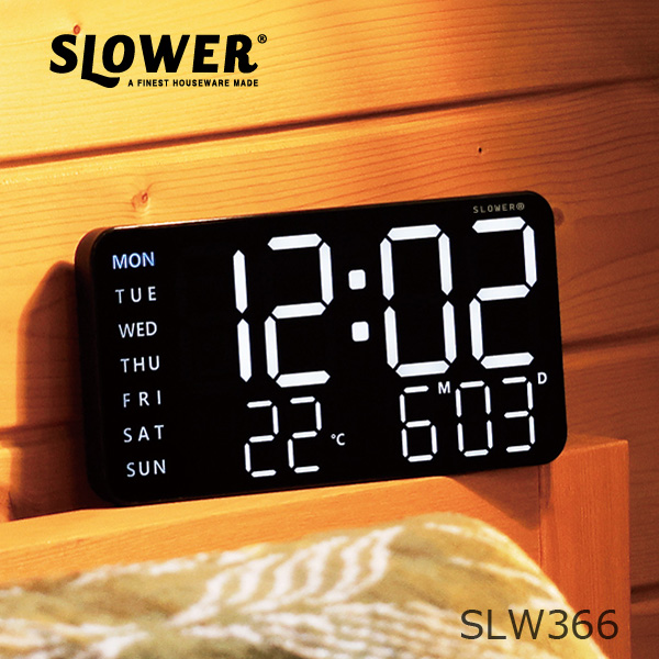 SLOWER LEDクロック シエロ WH/BK SLW366 置き 掛け 目覚まし 時計 カレンダー 温度 スロウワー LED CLOCK ...