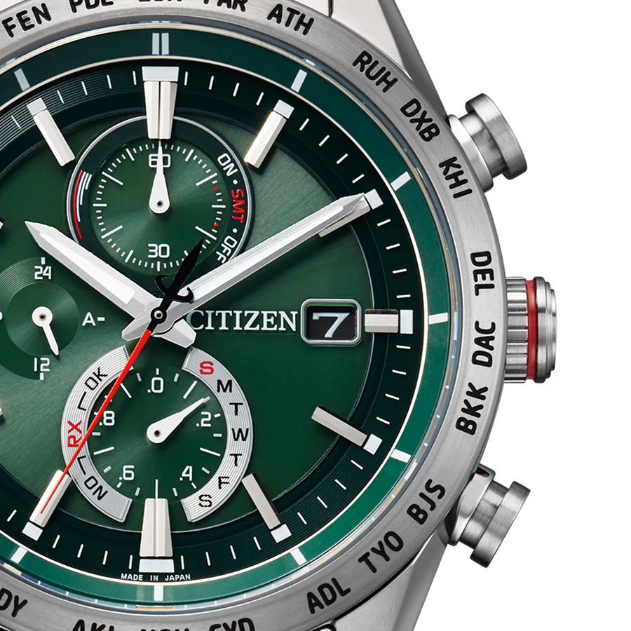 シチズン アテッサ ACT Line アクトライン AT8181-63W メンズ 腕時計 ソーラー 電波 クロノグラフ グリーン ...