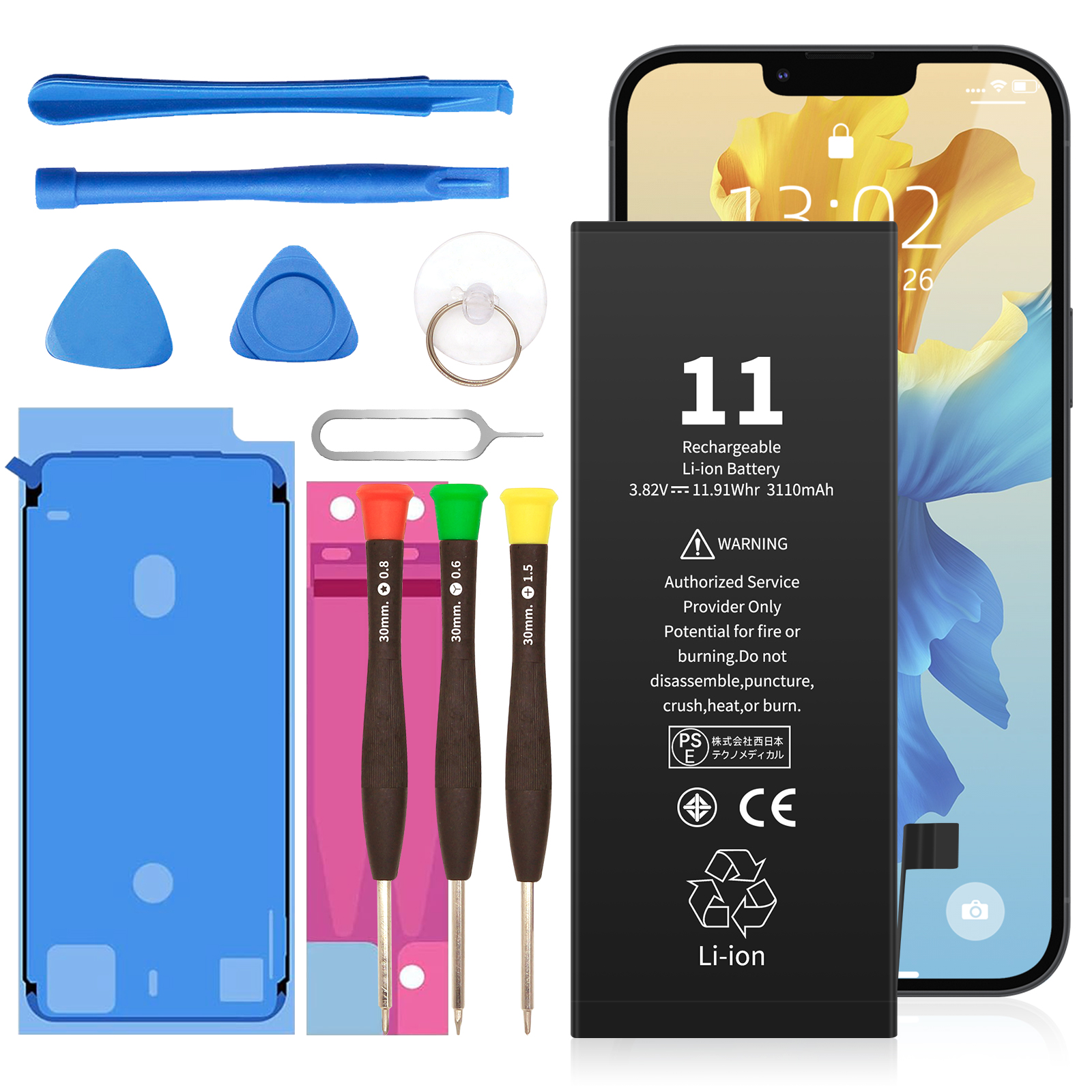 【1年保証】iPhone 11 バッテリー 交換バッテリー 3110mAh 高品質 大容量 標準工具セット 交換 長持ち 互換 PSE準拠 1 ...