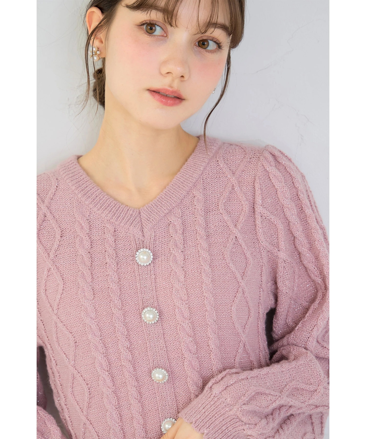 tocco closet（トッコ クローゼット） パール飾り釦付きケーブル編みラメニットワンピース : tocco closet - 通販 ...
