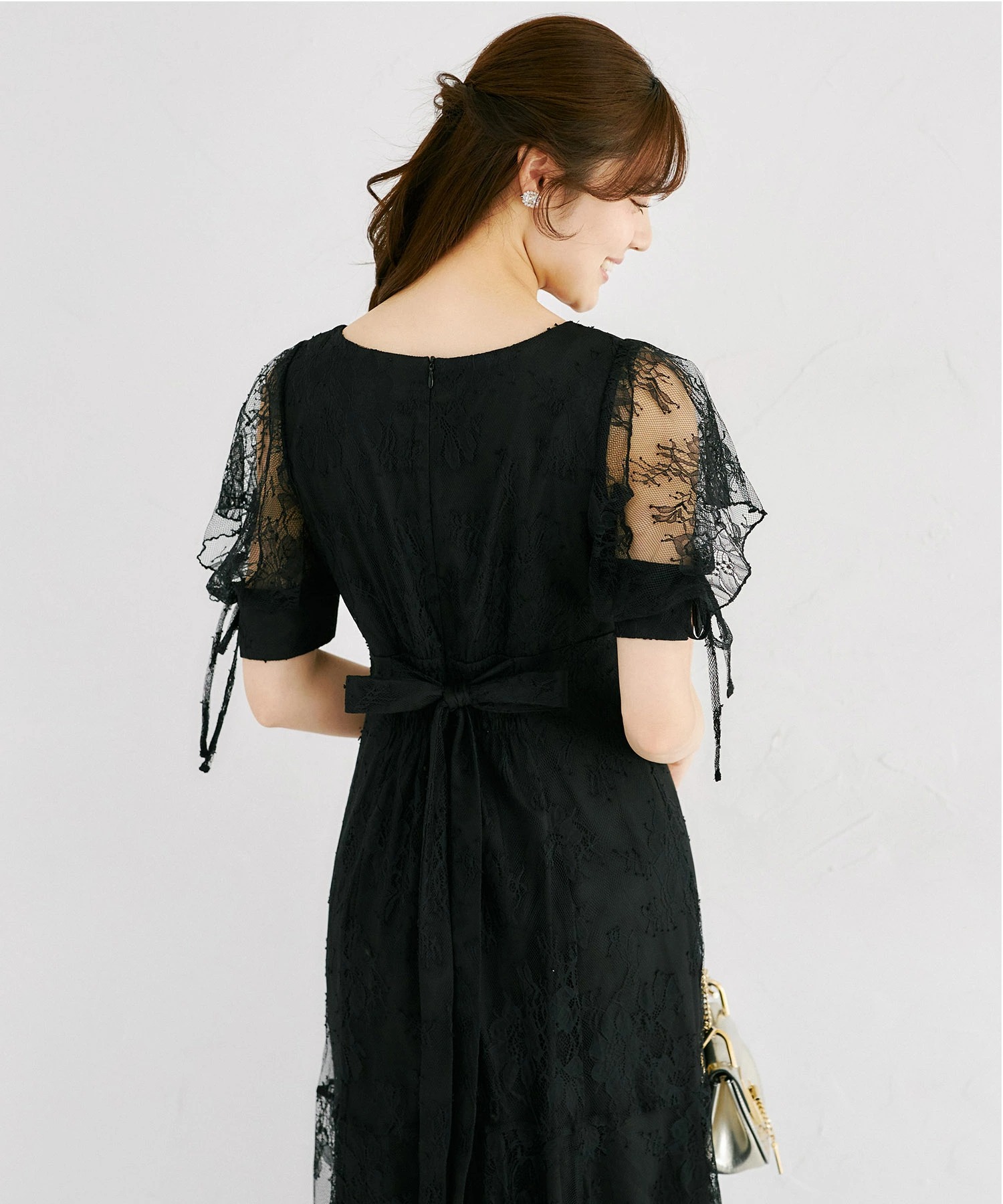 tocco closet（トッコ クローゼット） リボン付きオープンフレアスリーブチュールレースワンピース : tocco closet ...