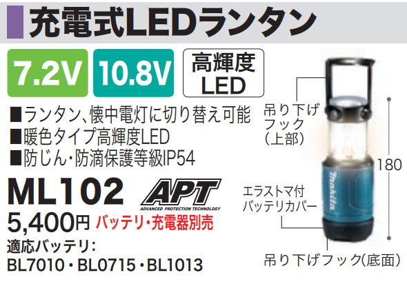 マキタ 充電式LEDランタン 本体のみ ML102 : ヒラキショウジ - 通販 - Yahoo!ショッピング
