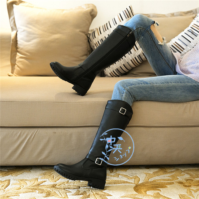 ロングブーツ大きいサイズ ローヒールロングブーツレディース 美脚